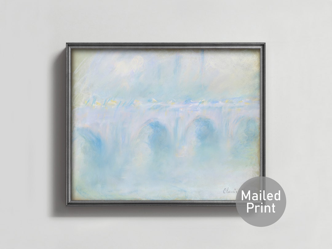 Claude Monet Waterloo Bridge Print, Vintage London Wall Art, Pale Blue ...