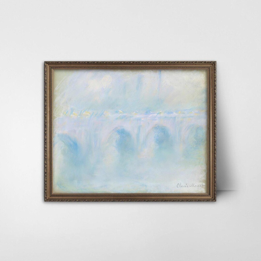 Claude Monet Waterloo Bridge Print, Vintage London Wall Art, Pale Blue ...