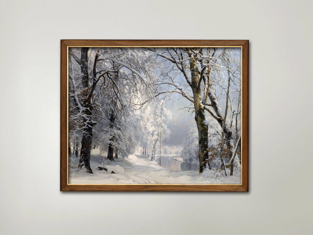 1880s Forest in Winter Landscape Painting --- Misty Blue Morning Art ...