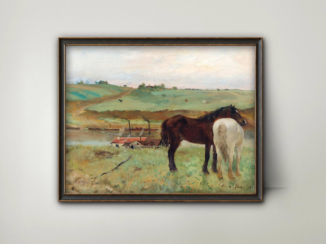 Horses in a Field - Edgar Degas Landscape Print, Antique Horse Painting ...