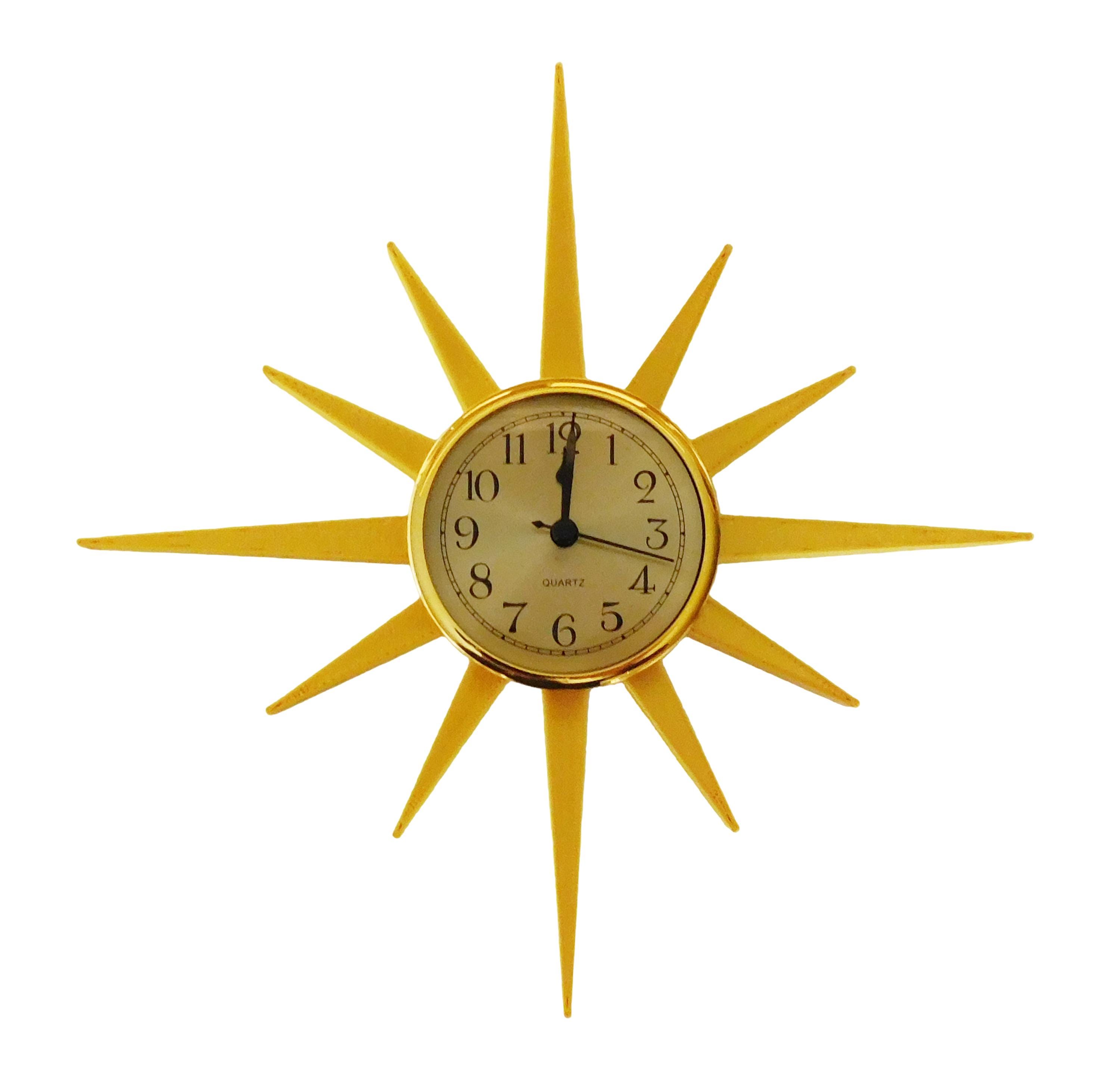 Small Mid-century Modern Gold Sunburst Wall Clock – Retro Atomic ...
