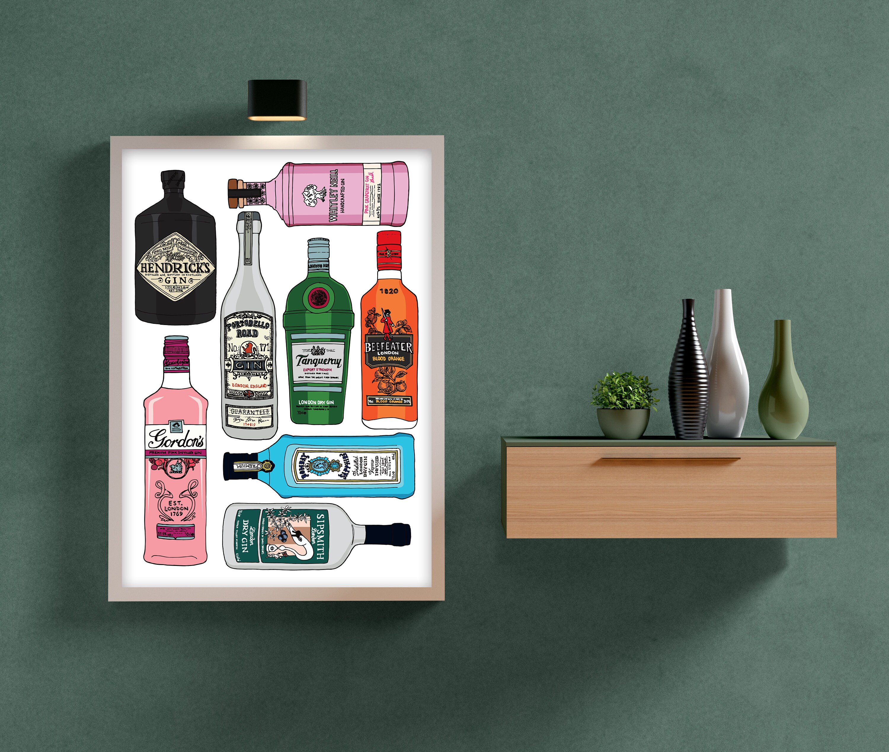 Gin Print Illustrated Gin Poster Kitchen Wall Art Bar - Etsy