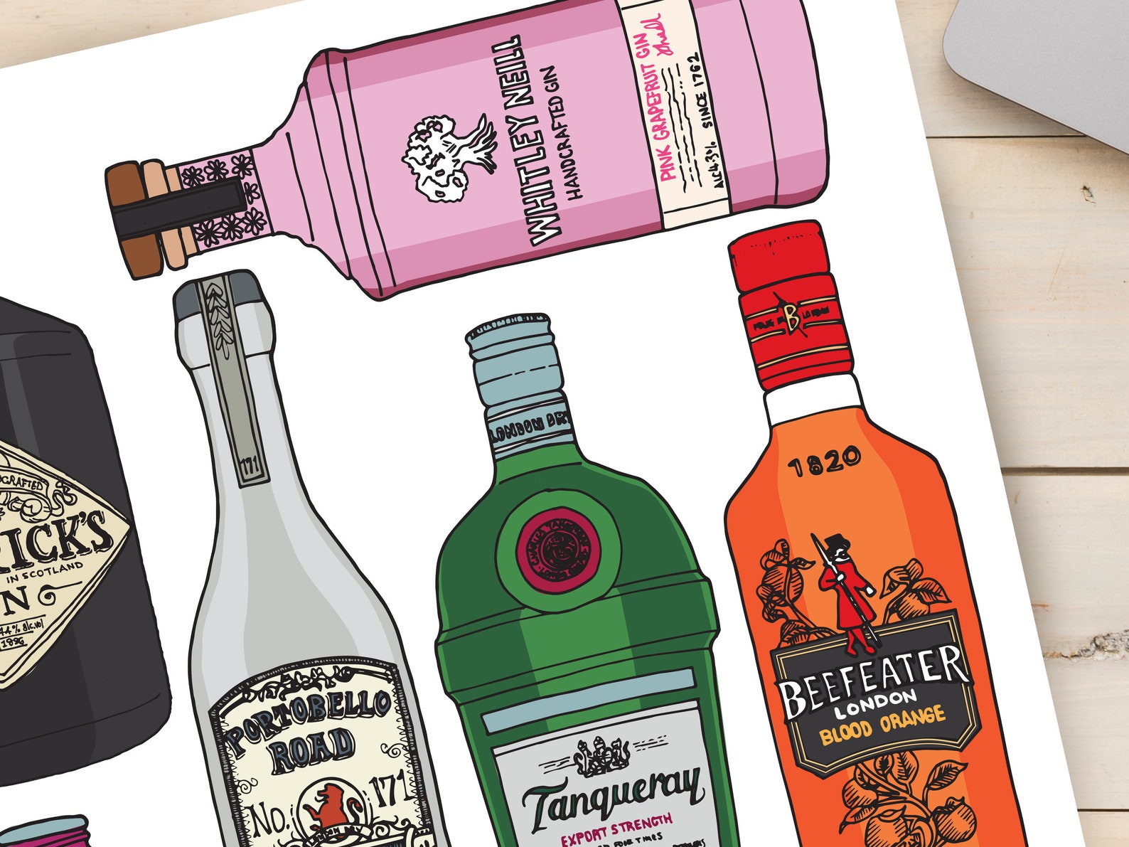 Gin Print Illustrated Gin Poster Kitchen Wall Art Bar | Etsy