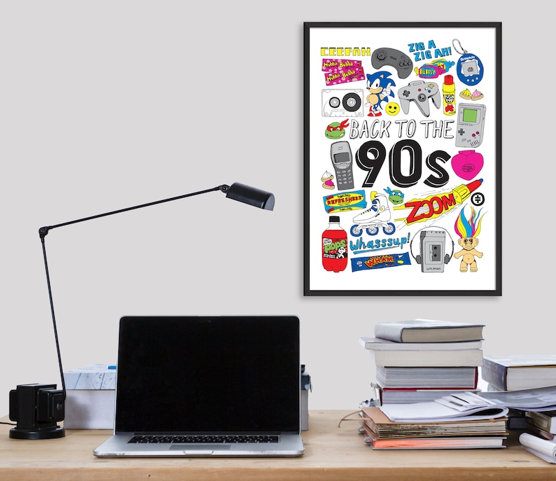90s Retro Poster Nineties Pop Culture Illustrated Art Print | Etsy