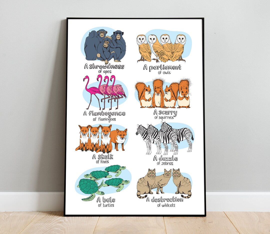 Animal Nursery Print, Kids Print, Collective Nouns, Nursery Decor ...