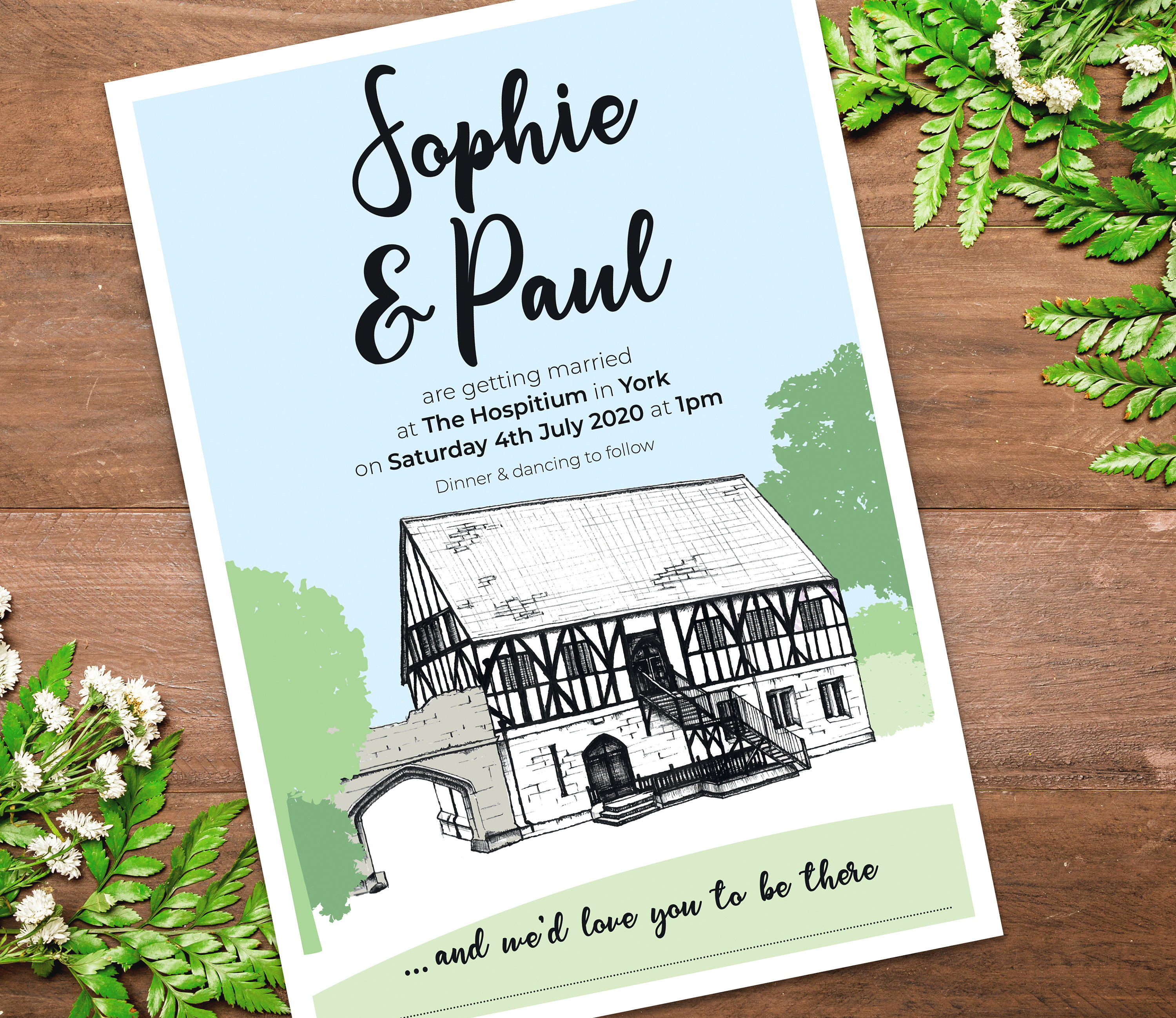 Personalised Wedding Venue Invitation / Bespoke Handdrawn Illustration ...