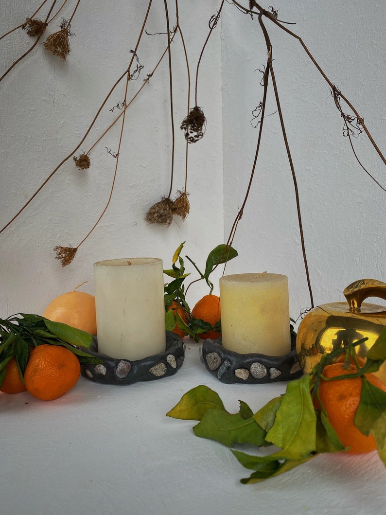 Pair of Clay Pillar Candle Holders - Etsy