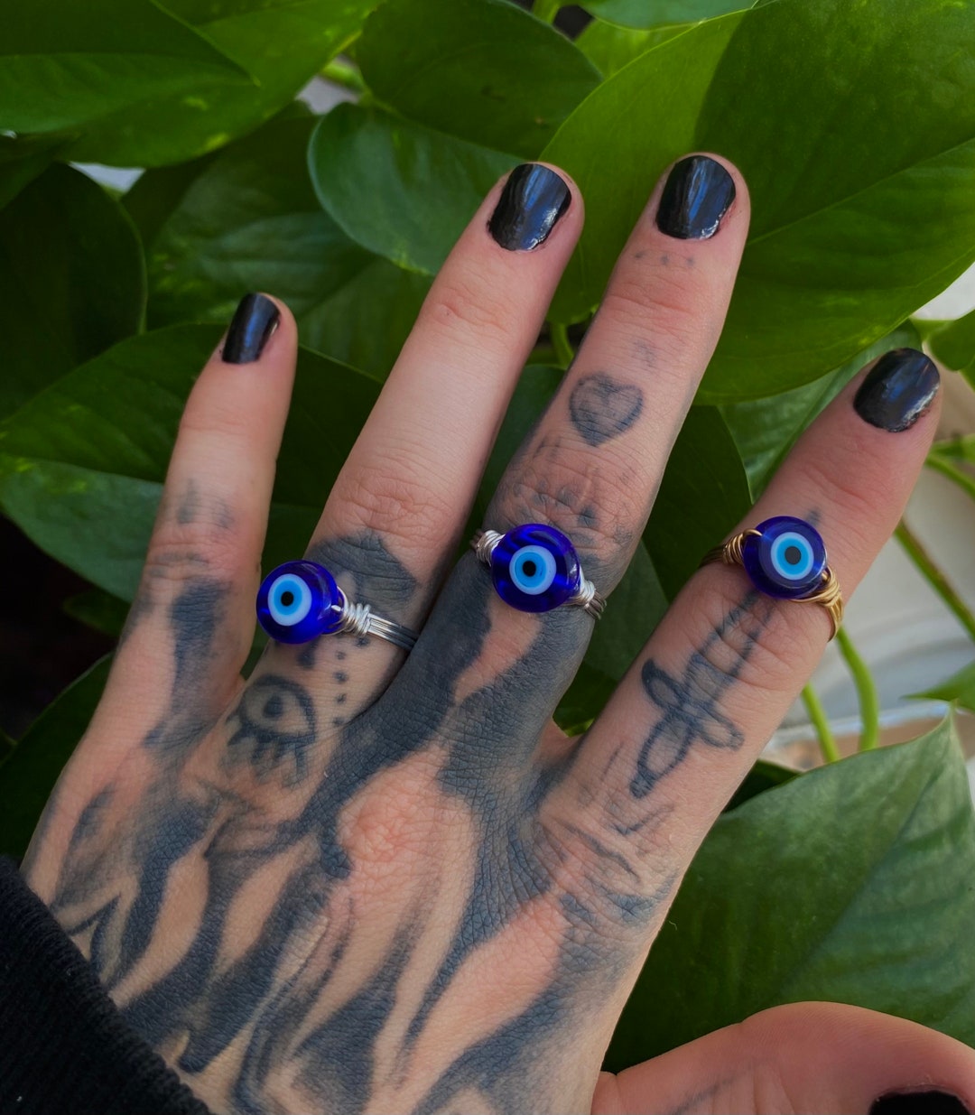 Blue Evil Eye Ring, Wire-wrapped Evil Eye Rings, Handmade Rings ...
