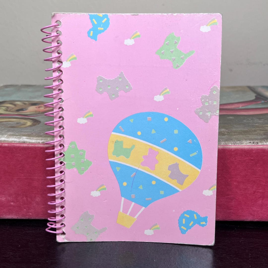 Vintage Sanrio 1989 Pastel Teddy Bear Spiral Notebook Hot Air Balloon Rainbow Clouds Kawaii ...