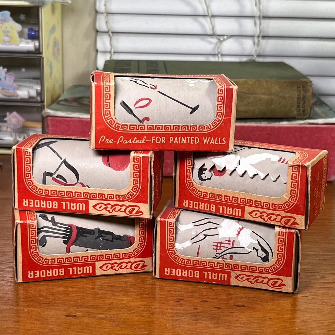 Vintage DURO Sports Wallpaper Border Art Deco 1940s Grey Red Baseball ...