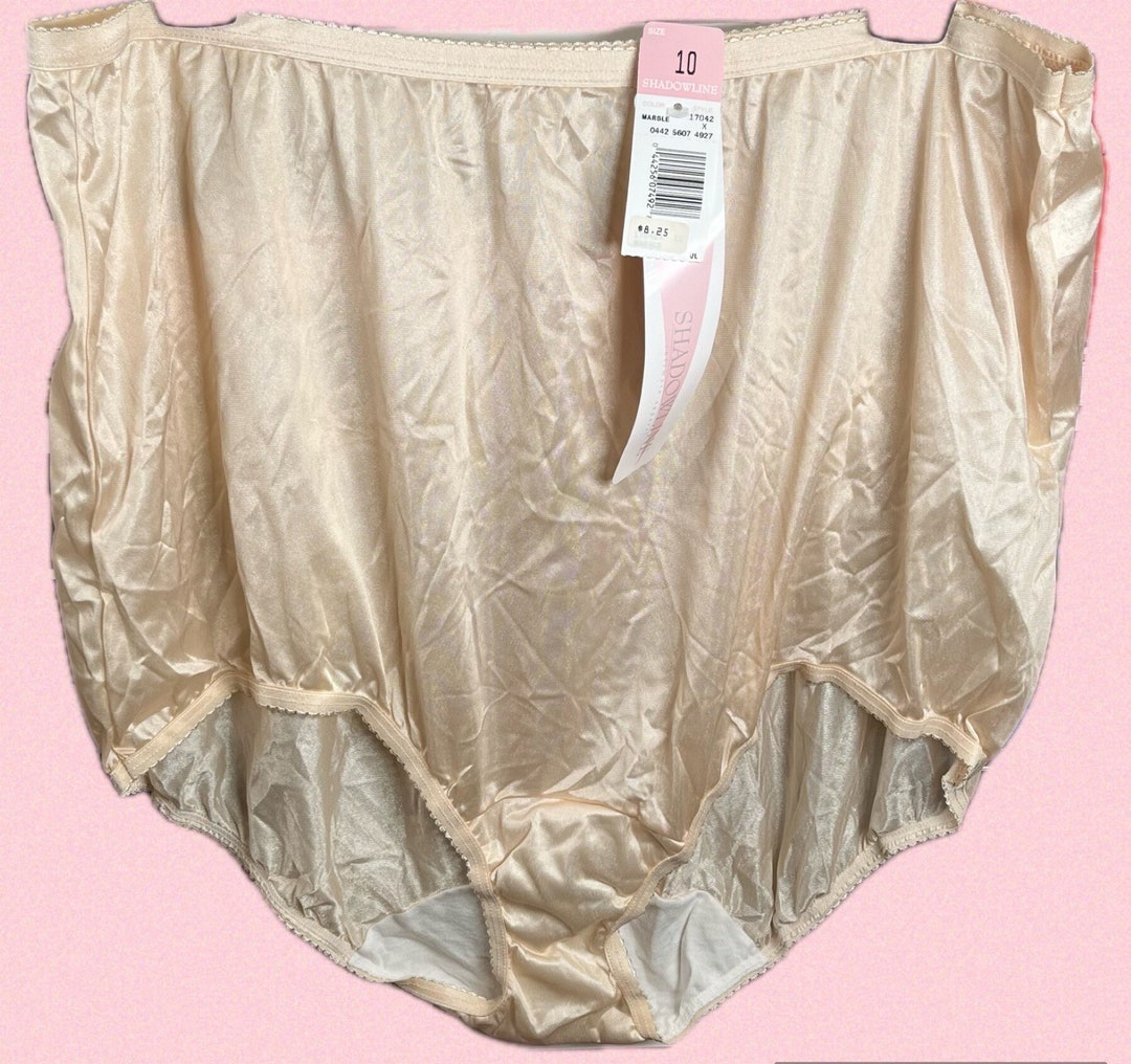 Vintage Shadowline Panties Nos Full Brief Shiny Silky Peach Pink Nylon Cotton Mushroom Gusset