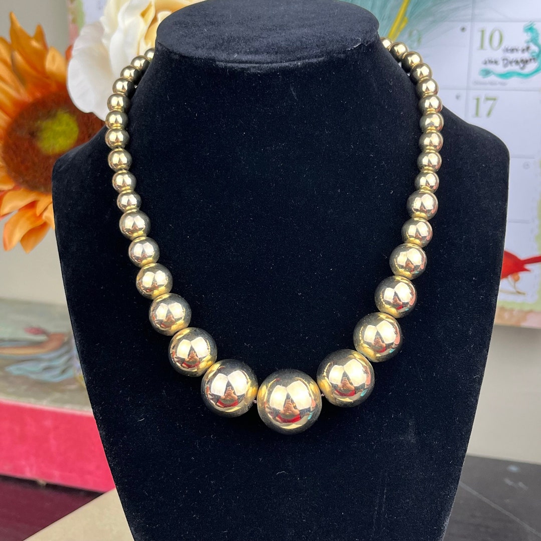 Vintage Statement Gold Ball Choker Necklace 1980s Disco Glam Chunky ...