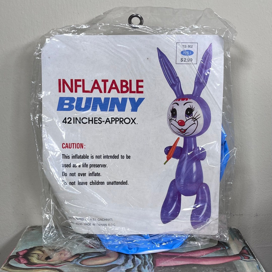 Vintage Inflatable Bunny 1990s NOS Blue Vinyl Blow up Rabbit Holding ...