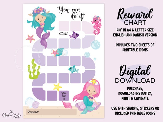 Mermaid Reward Chart Printable Cute Chore Chart for Toddler - Etsy