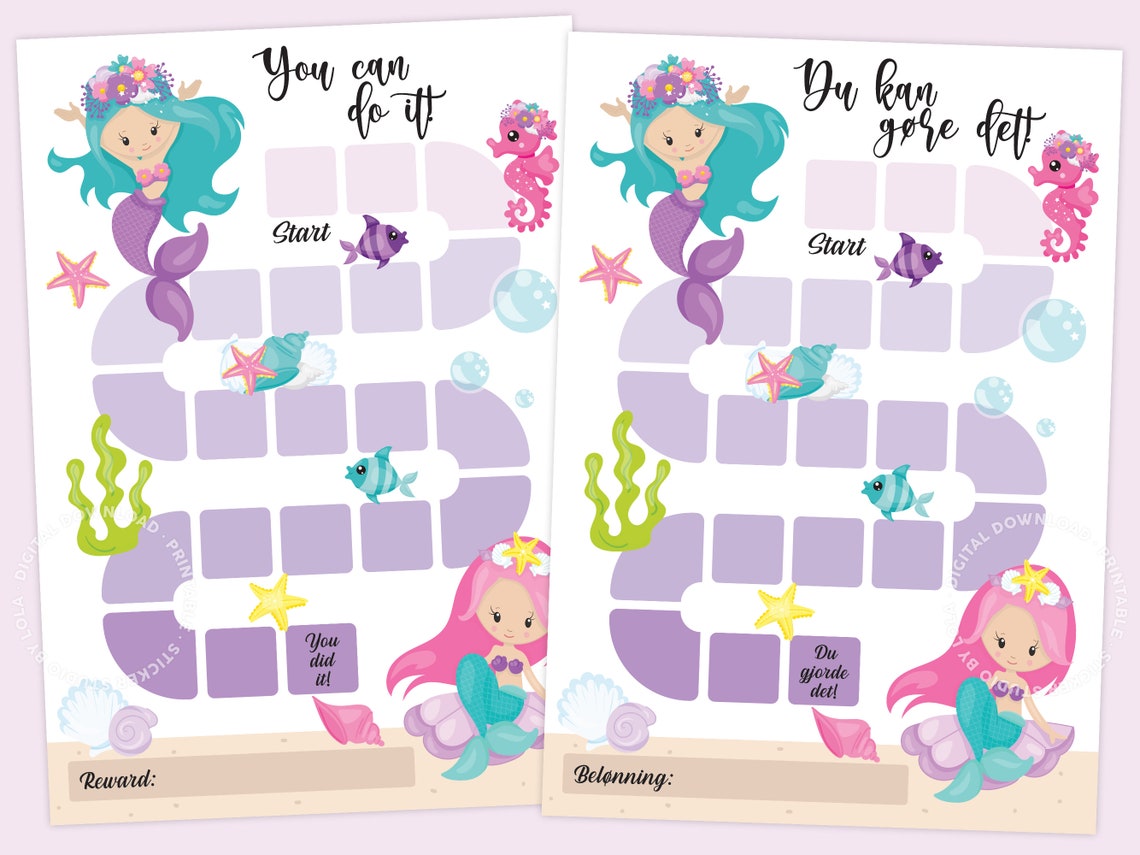 Mermaid Reward Chart Printable, Cute Chore Chart for Toddler, Sticker ...