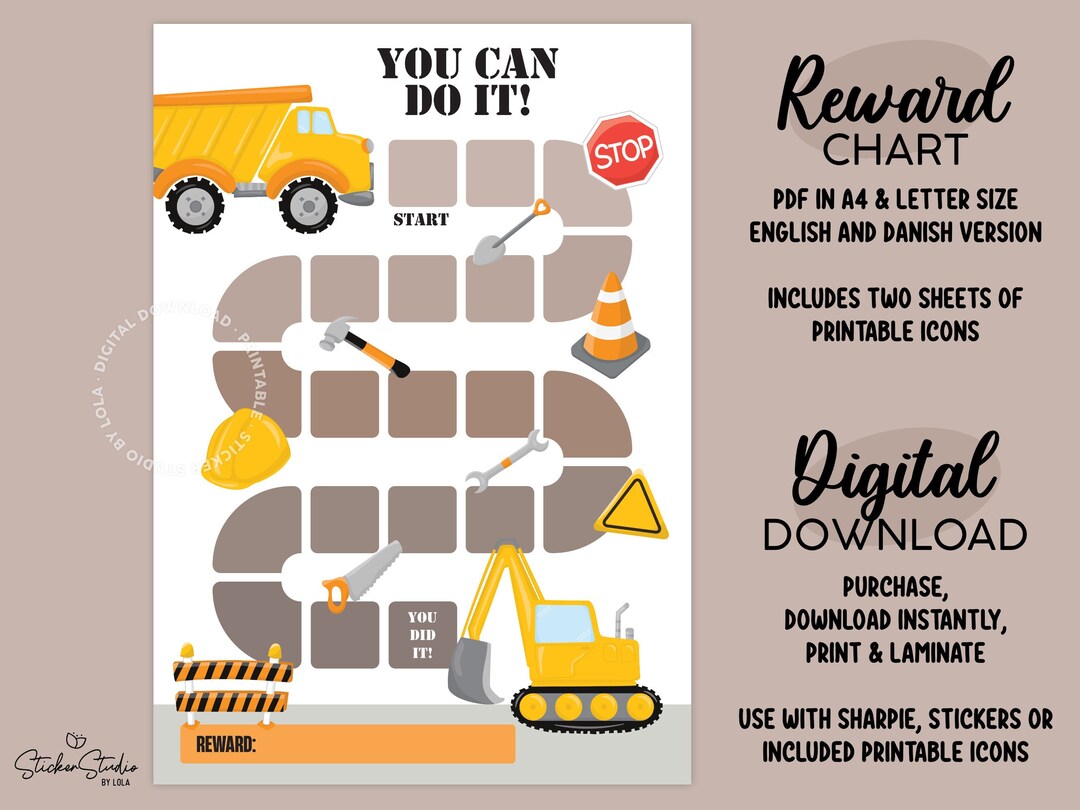 Construction Reward Chart Printable, Chore Chart for Toddler Printable ...