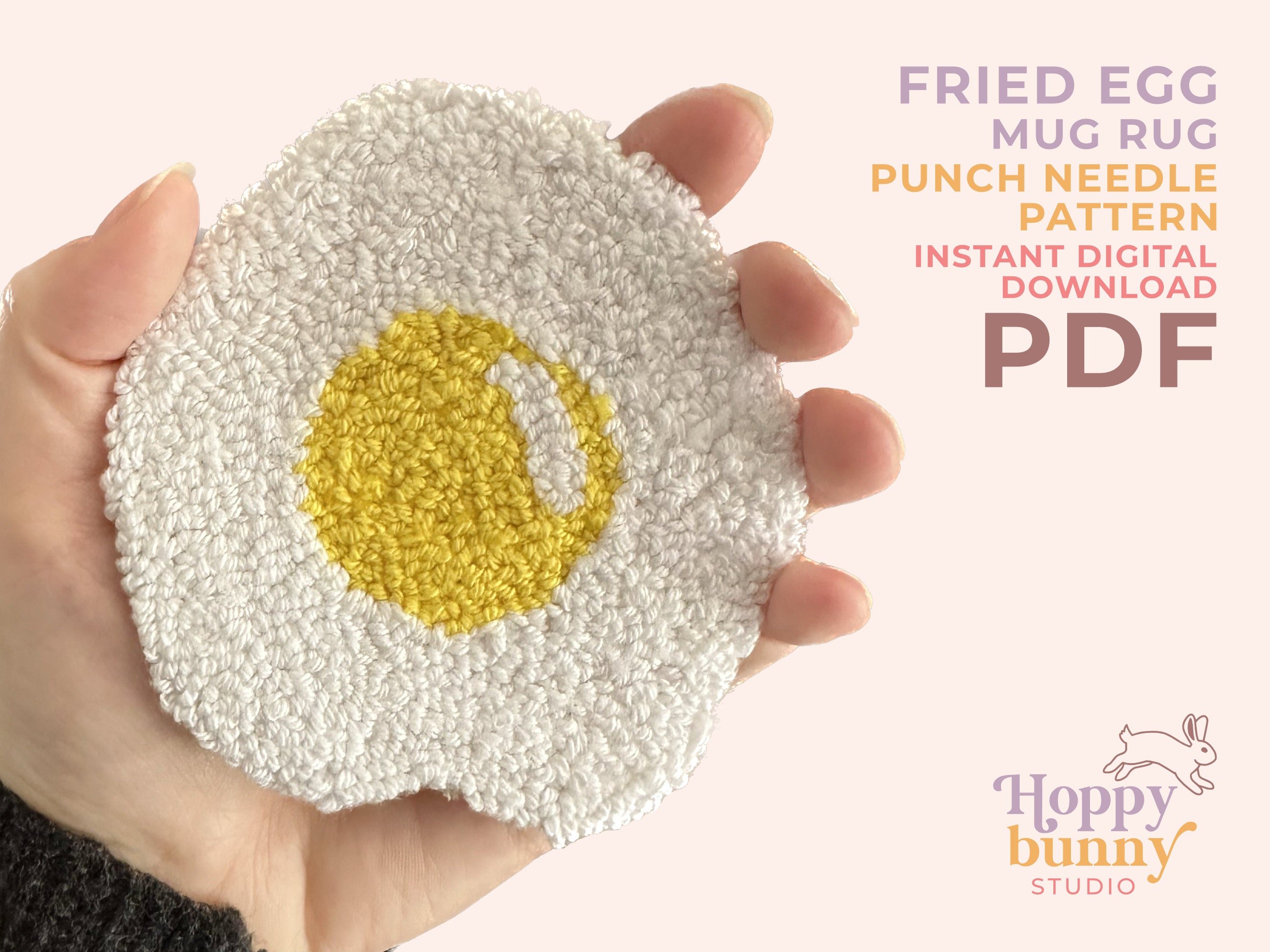FRIED EGG RUG, Punch Needle Pattern Printable, Punch Needle Mug Rug ...