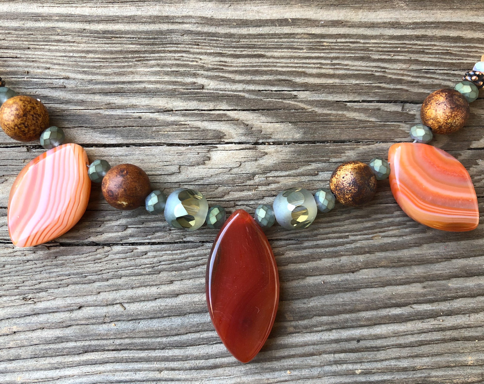 Fall Necklace Natural Gemstone Necklace Agate Necklace - Etsy