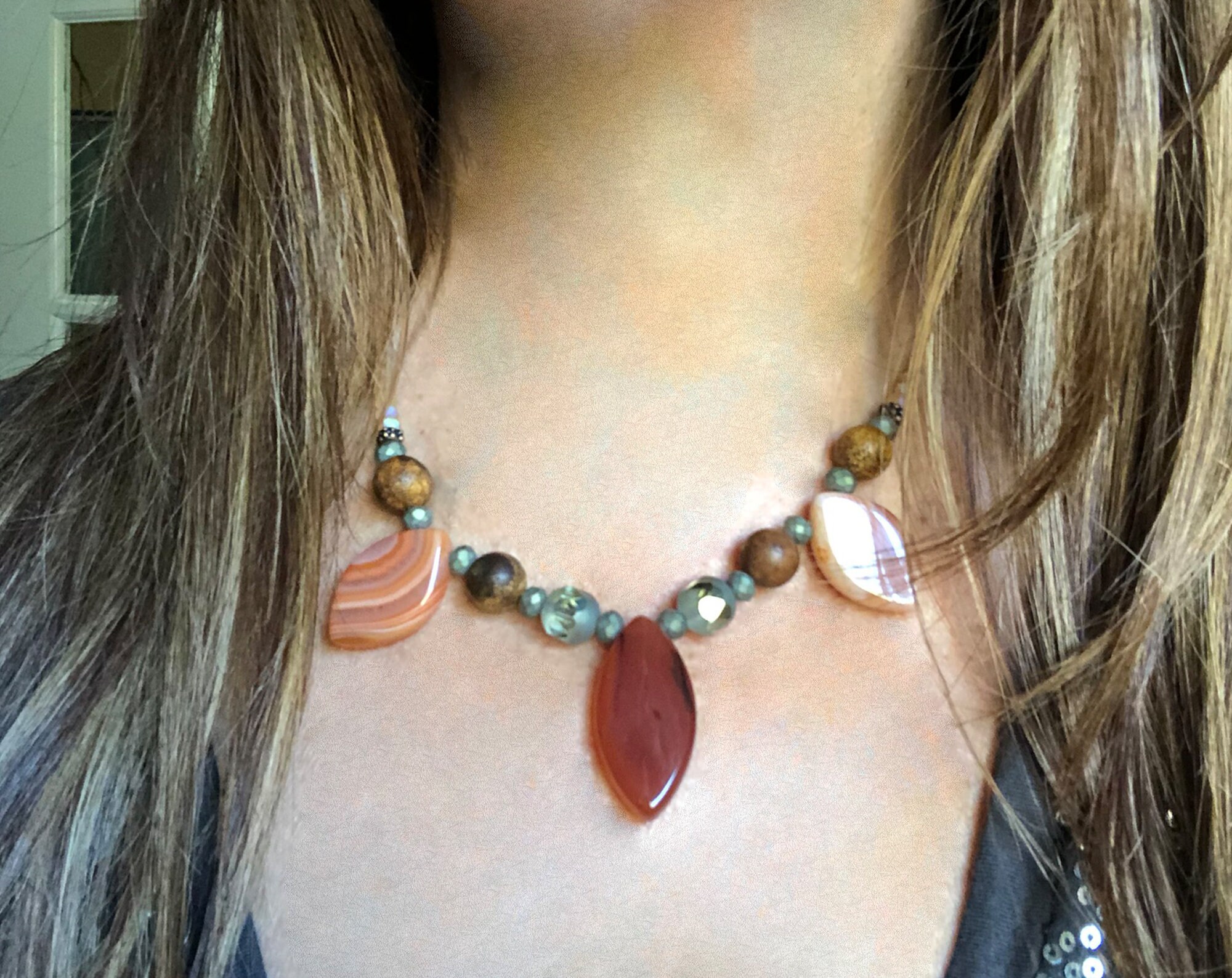 Fall Necklace Natural Gemstone Necklace Agate Necklace - Etsy