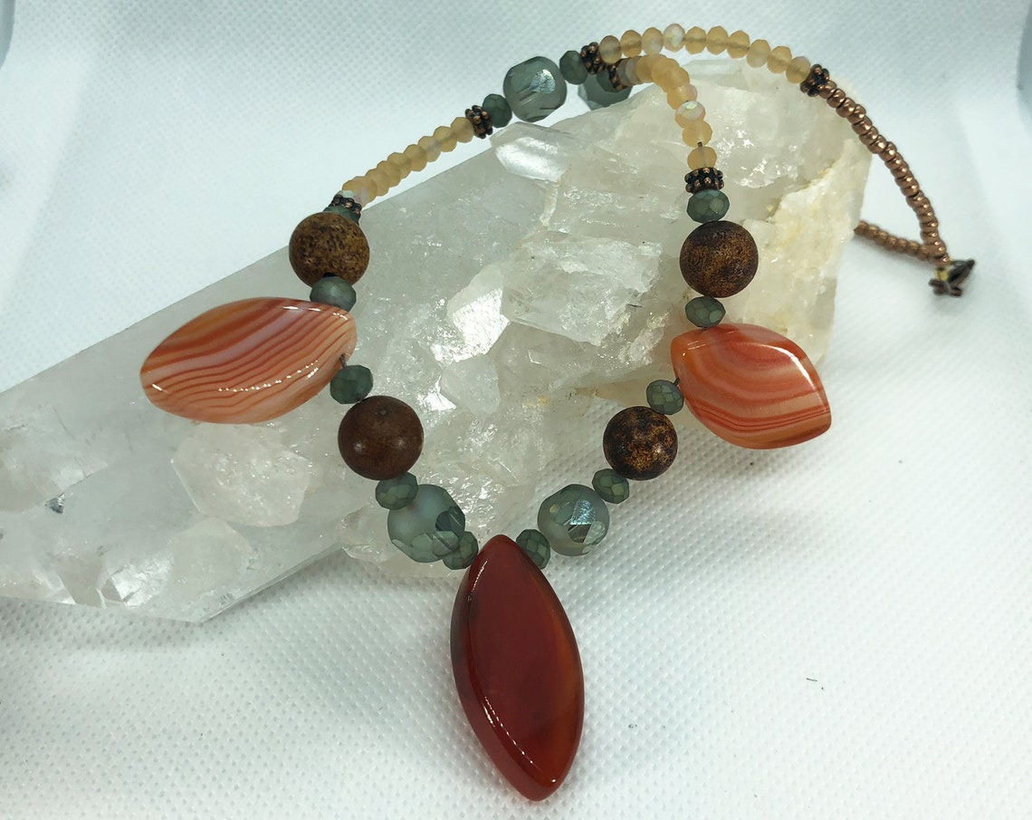 Fall Necklace Natural Gemstone Necklace Agate Necklace - Etsy
