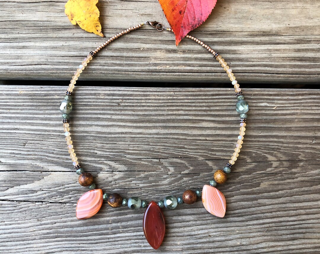 Fall Necklace, Natural Gemstone Necklace, Agate Necklace - Etsy