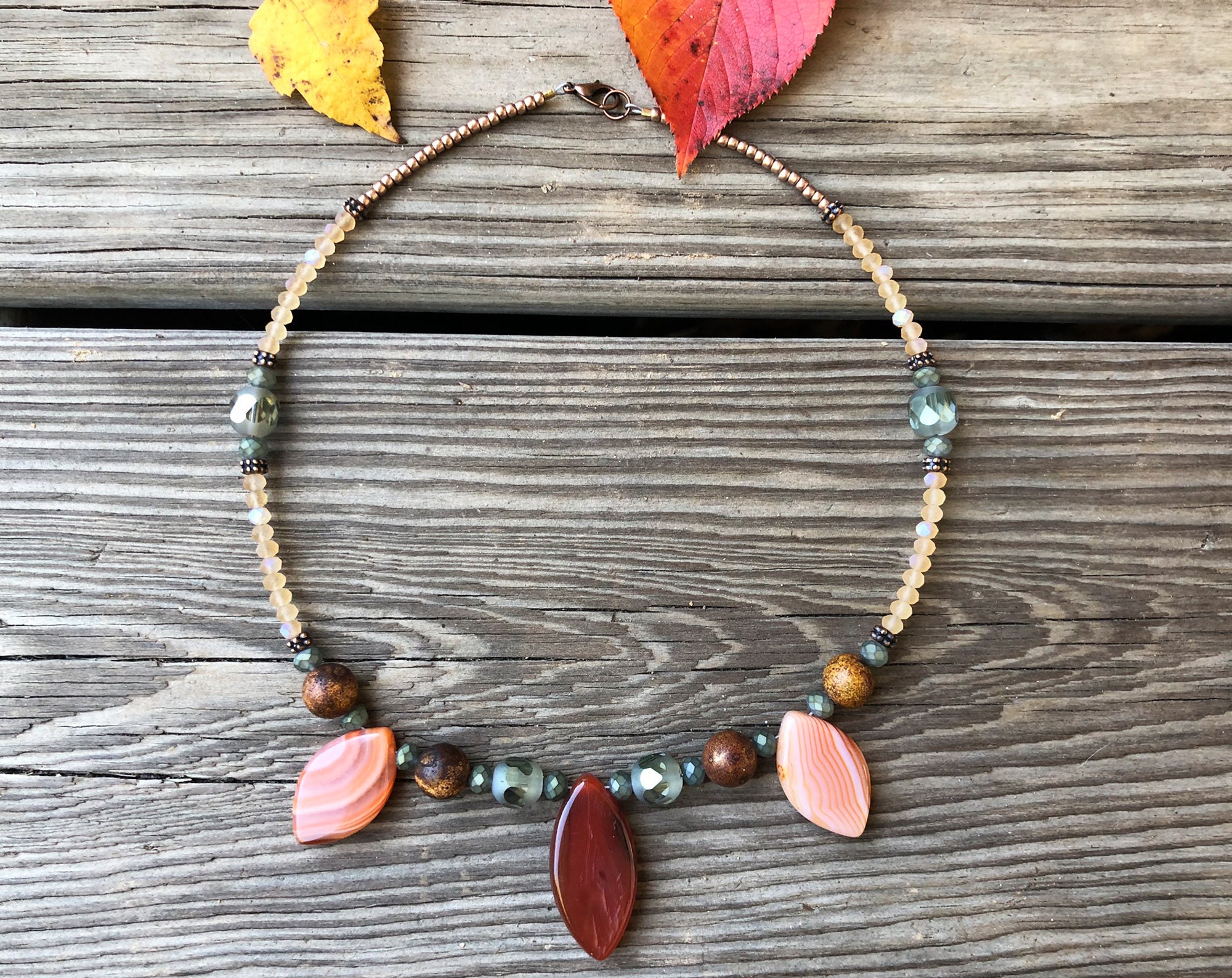 Fall Necklace Natural Gemstone Necklace Agate Necklace | Etsy