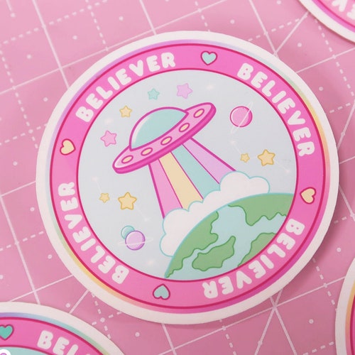 Alien Believer Rainbow UFO Sticker Kawaii Girl Galaxy - Etsy