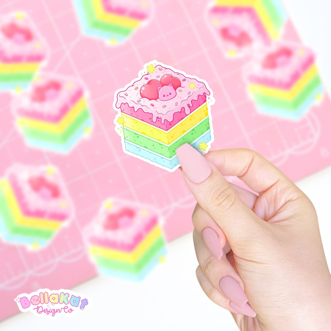 Rainbow Birthday Cake Slice Sticker Kawaii Colorful Aesthetic Stickers ...