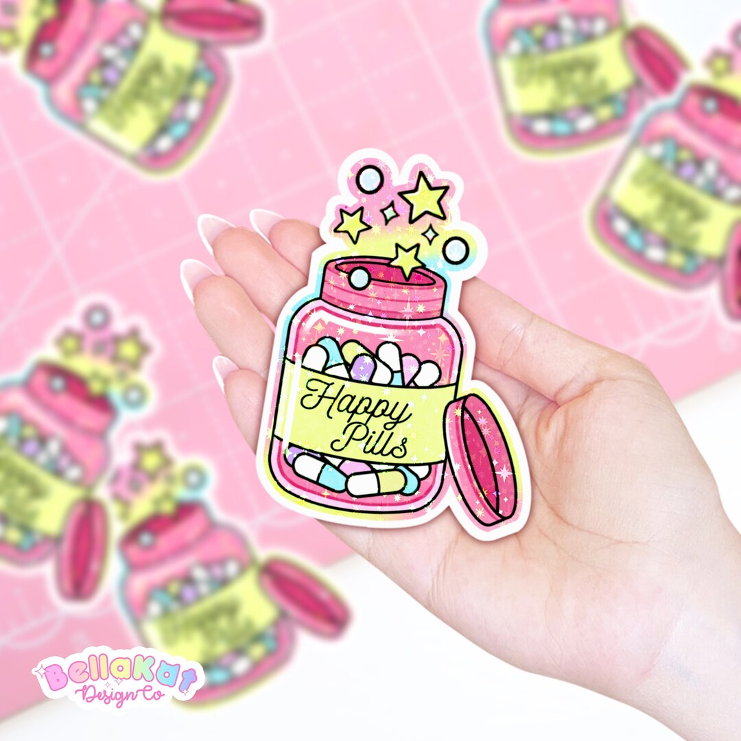 Kawaii Happy Pills Self Care Sticker Mental Health Anxiety Stickers ...