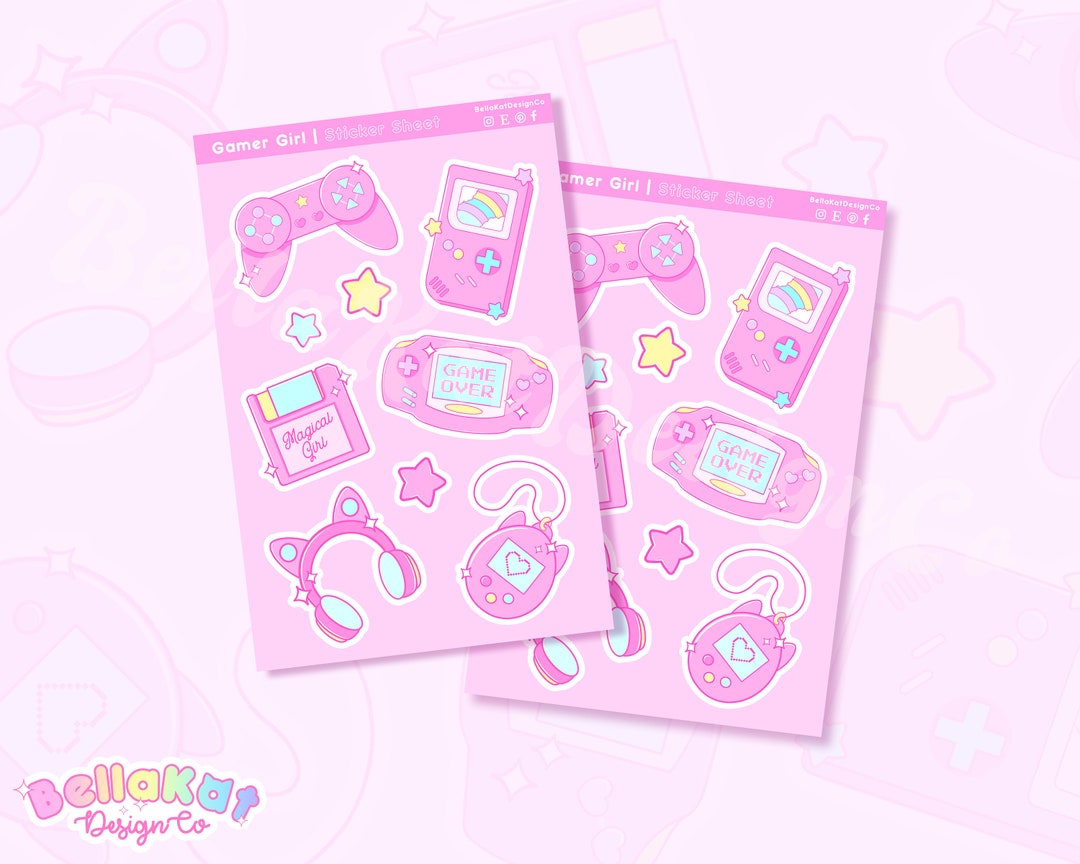 Kawaii Gamer Girl Sticker Sheet Pink Gaming Stickers, Cute Girly ...