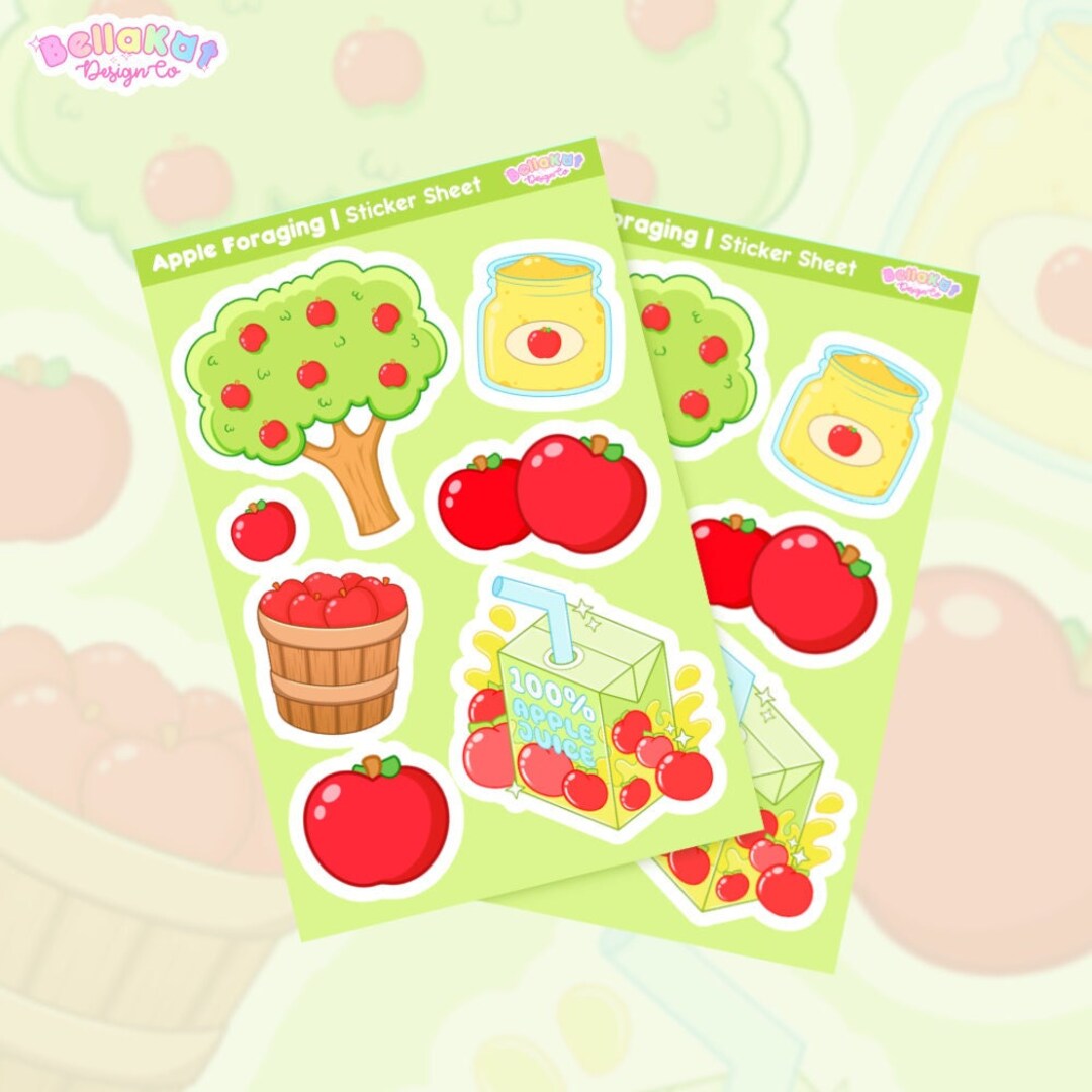 Cute Apple Foraging Sticker Sheet Aesthetic Summer Fruit Journal ...