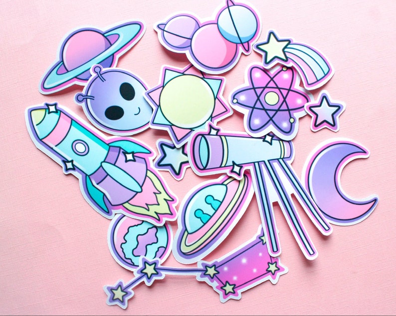 Galaxy Girl Sticker Pack Space Themed Stickers Alien | Etsy