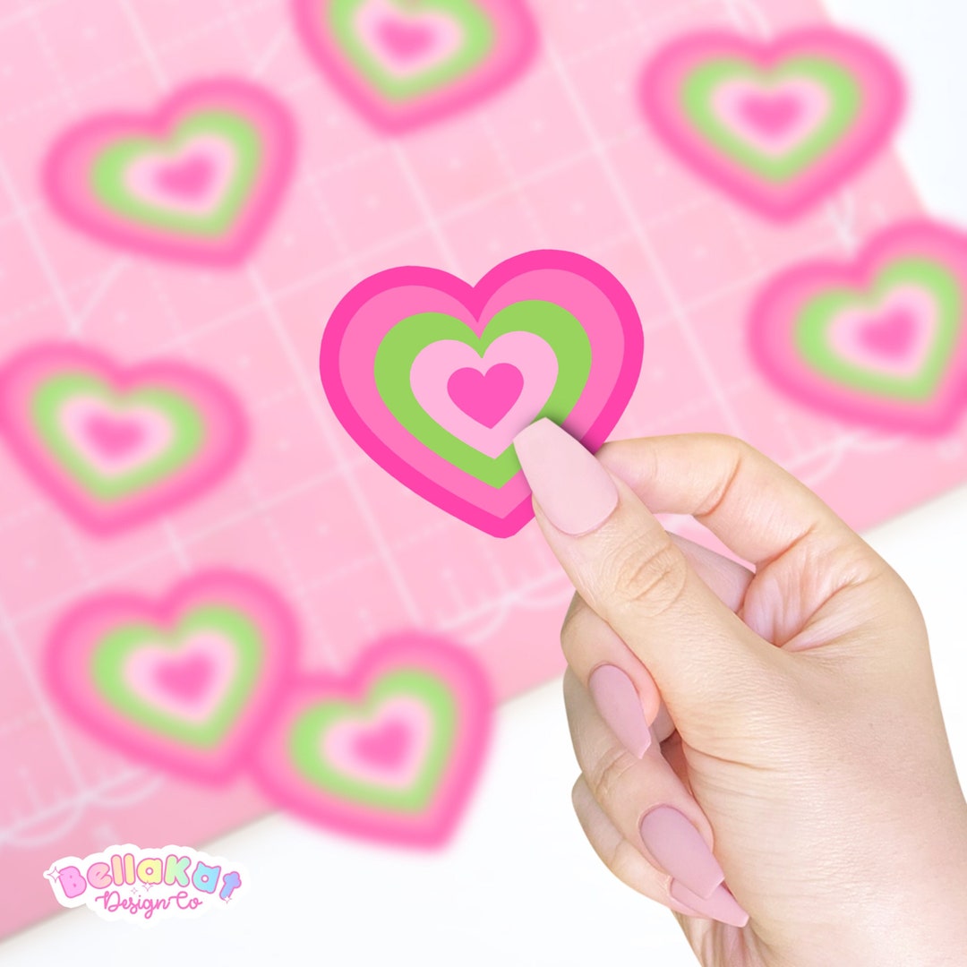 Y2K Heart Retro Aesthetic Sticker Cute Pink and Green Y2K Laptop Decal ...