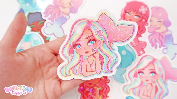 Rainbow Mermaid Girl Sticker Cute Weatherproof Girly | Etsy
