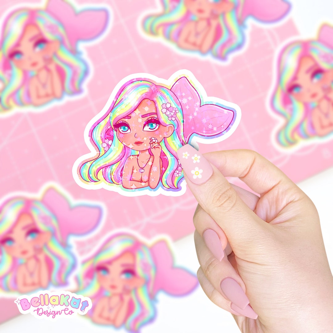 Rainbow Mermaid Girl Sticker Cute Weatherproof Girly Stickers, Kawaii ...