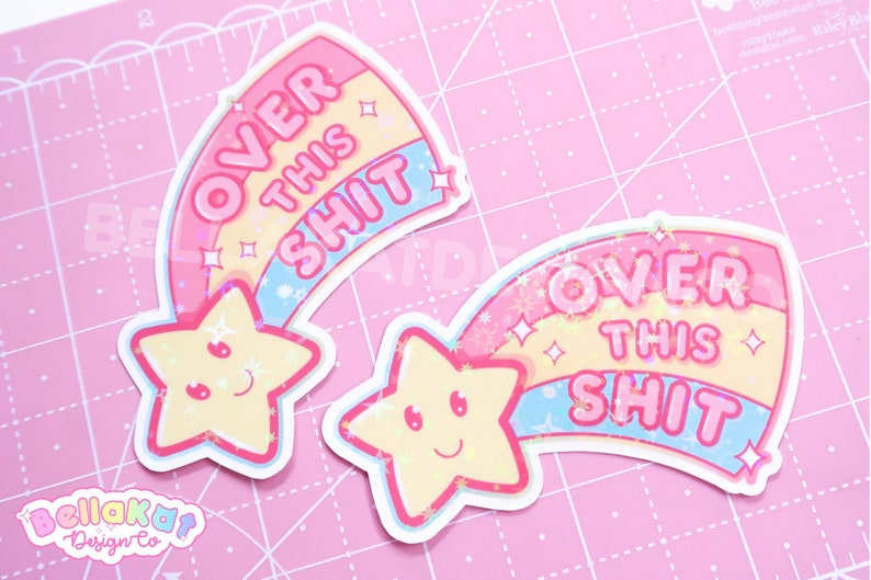 Over This Shit Rainbow Kawaii Sticker Cute Anxiety Care | Etsy
