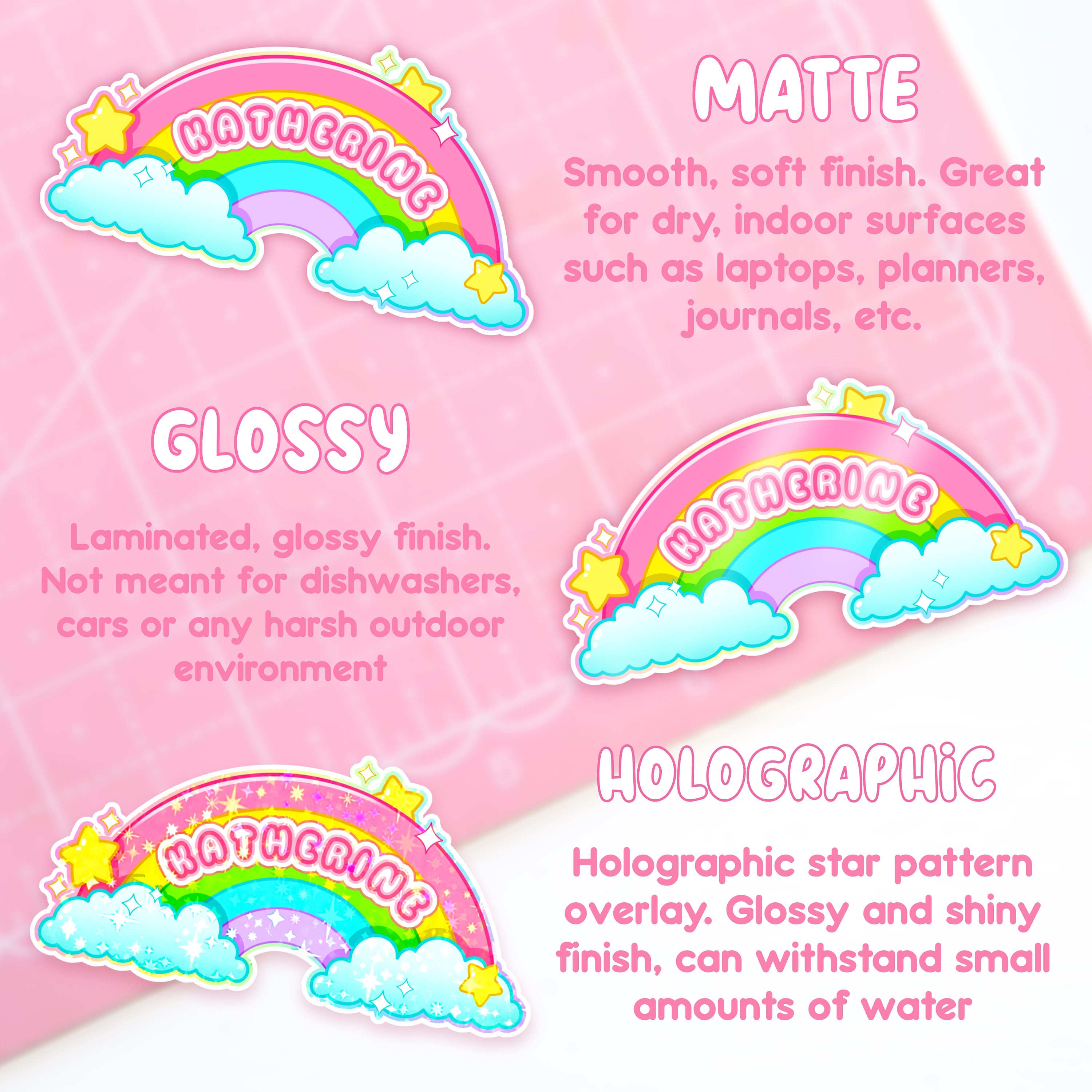 Kawaii Pastel Rainbow Sticker Cute Japanese Lettering - Etsy