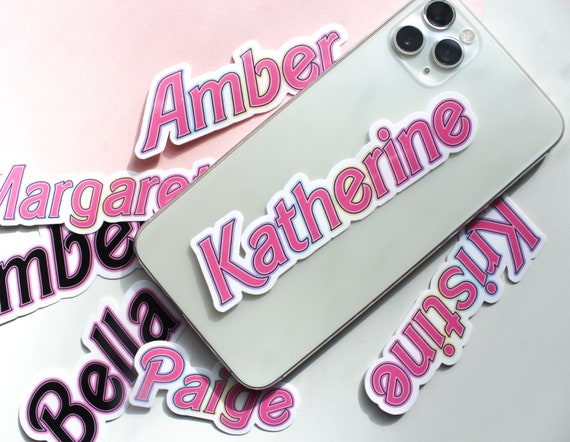 Custom Name Sticker Pink and Rainbow Cute Custom Name - Etsy