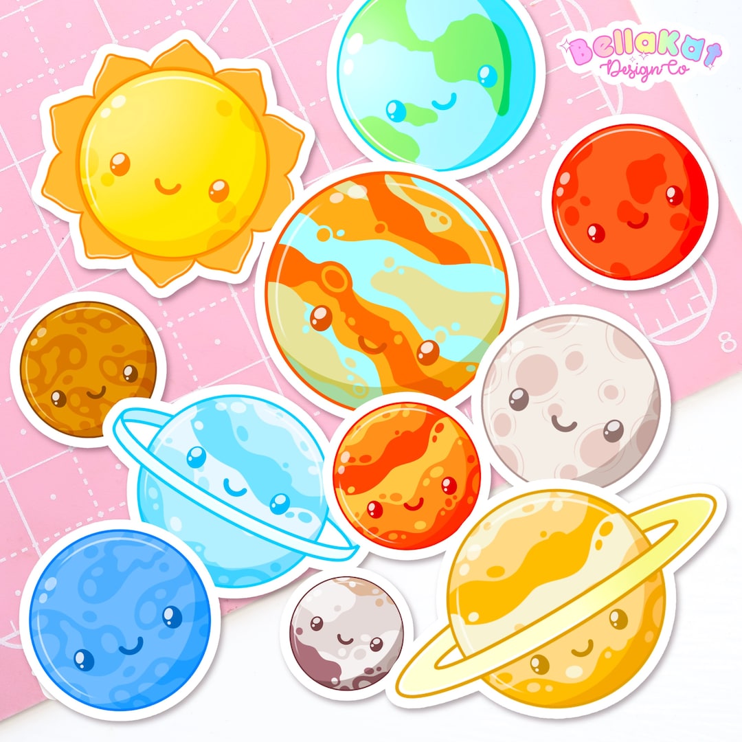Happy Planets Cute Solar System Sticker Pack Kawaii Space Laptop ...