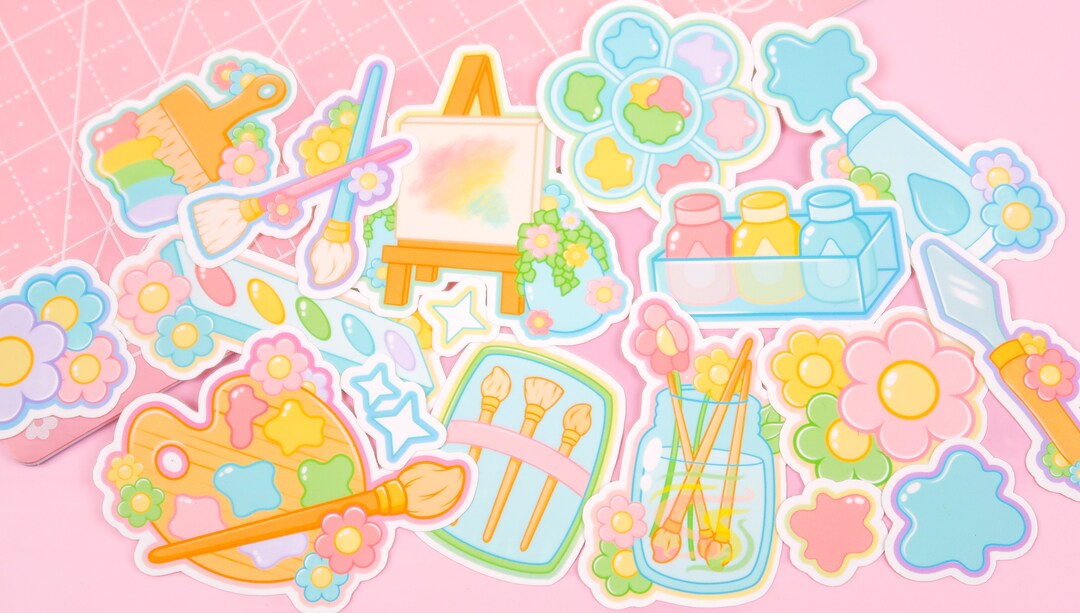 Summer Artist Aesthetic Sticker Pack Cute Floral Watercolor Planner ...