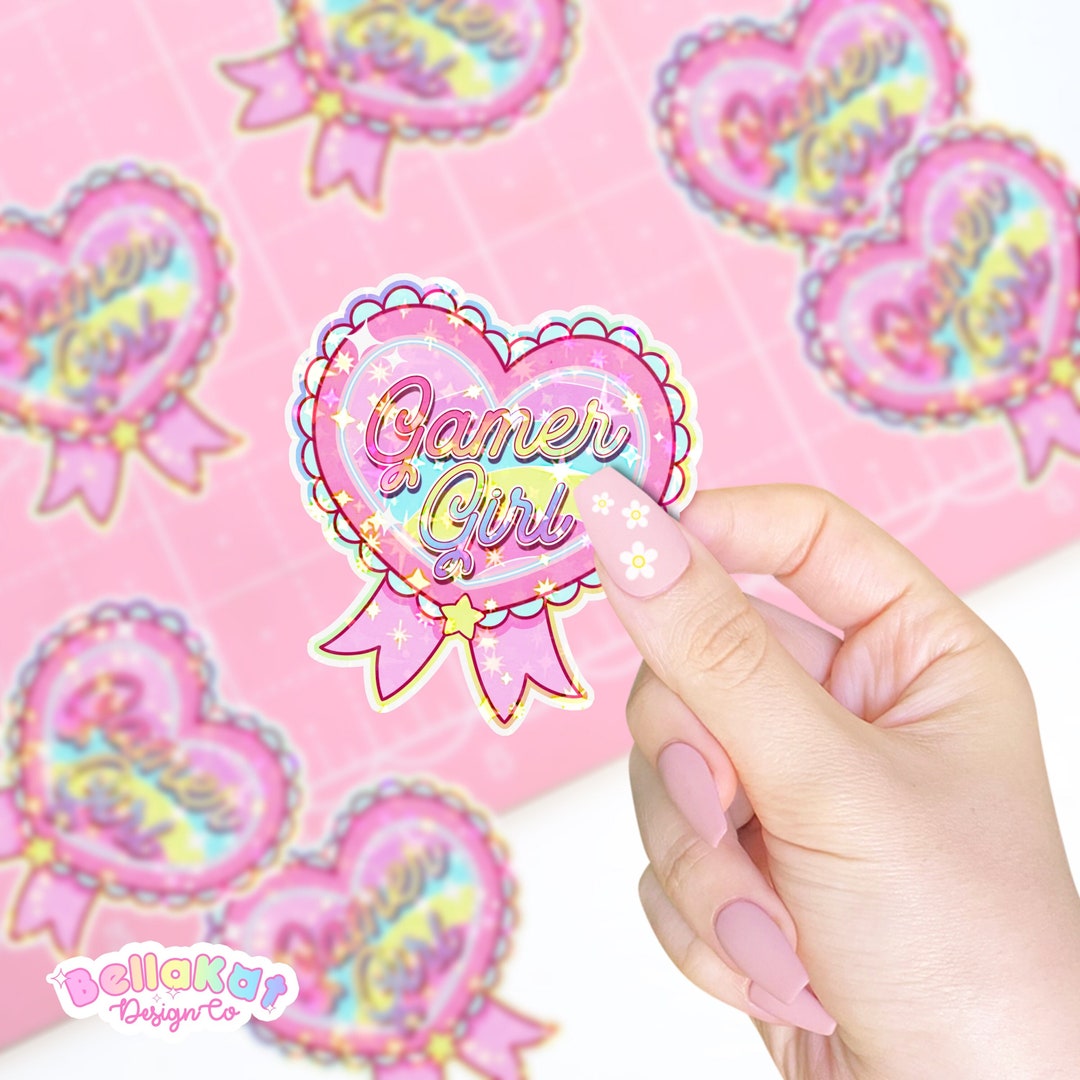 Gamer Girl Kawaii Pink Ribbon Heart Sticker Aesthetic - Etsy