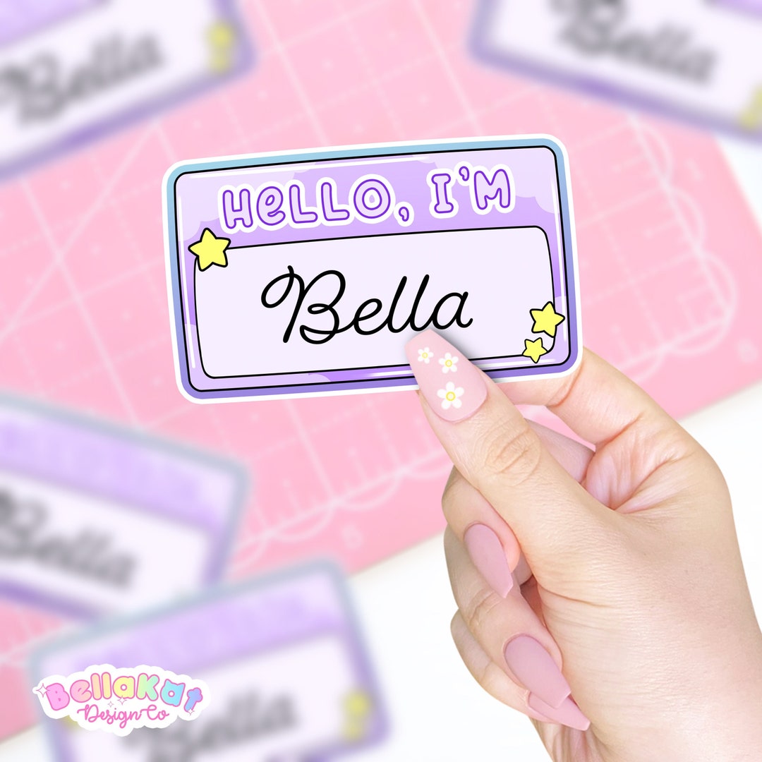 Custom Purple Nametag Sticker Kawaii Custom Sticker, Cute Personalized ...