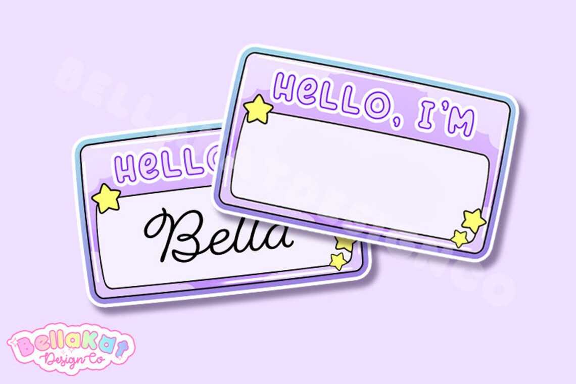 Custom Purple Nametag Sticker Kawaii Custom Sticker Cute - Etsy