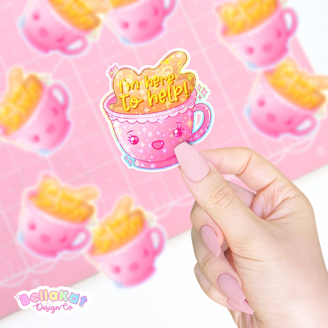 Here to Help Pink Coffee Sticker Kawaii Stationary Caffeine - Etsy