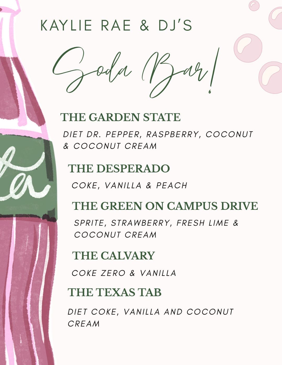 Wedding Soda Bar Menu Sign | Custom Printable Drink Menu | Bottle ...