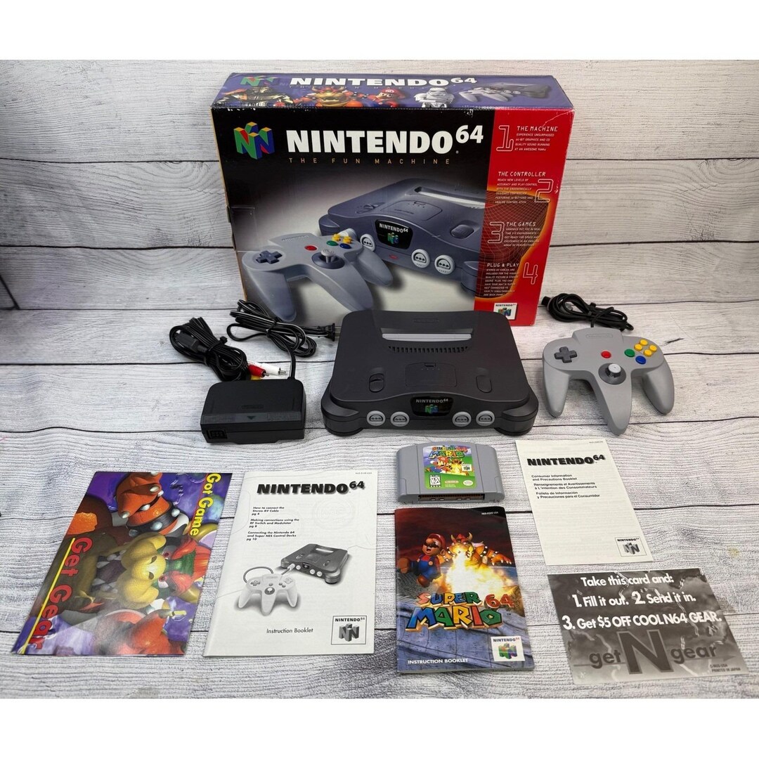 Nintendo 64 Console Bundle NUS-001 USA Gray Controller Super Mario 64 ...