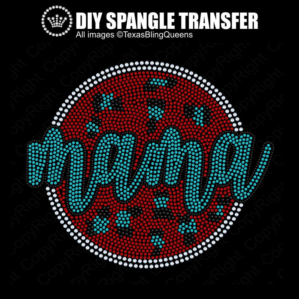 Mama Circle With Tiger Pattern pink and Teal DIY Spangle Bling Transfer ...