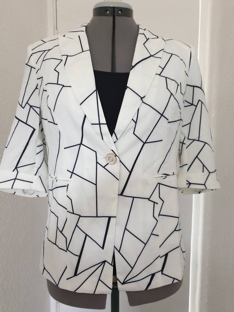 White Blazers for Women Geometric Print Blazers Midi Sleeves - Etsy