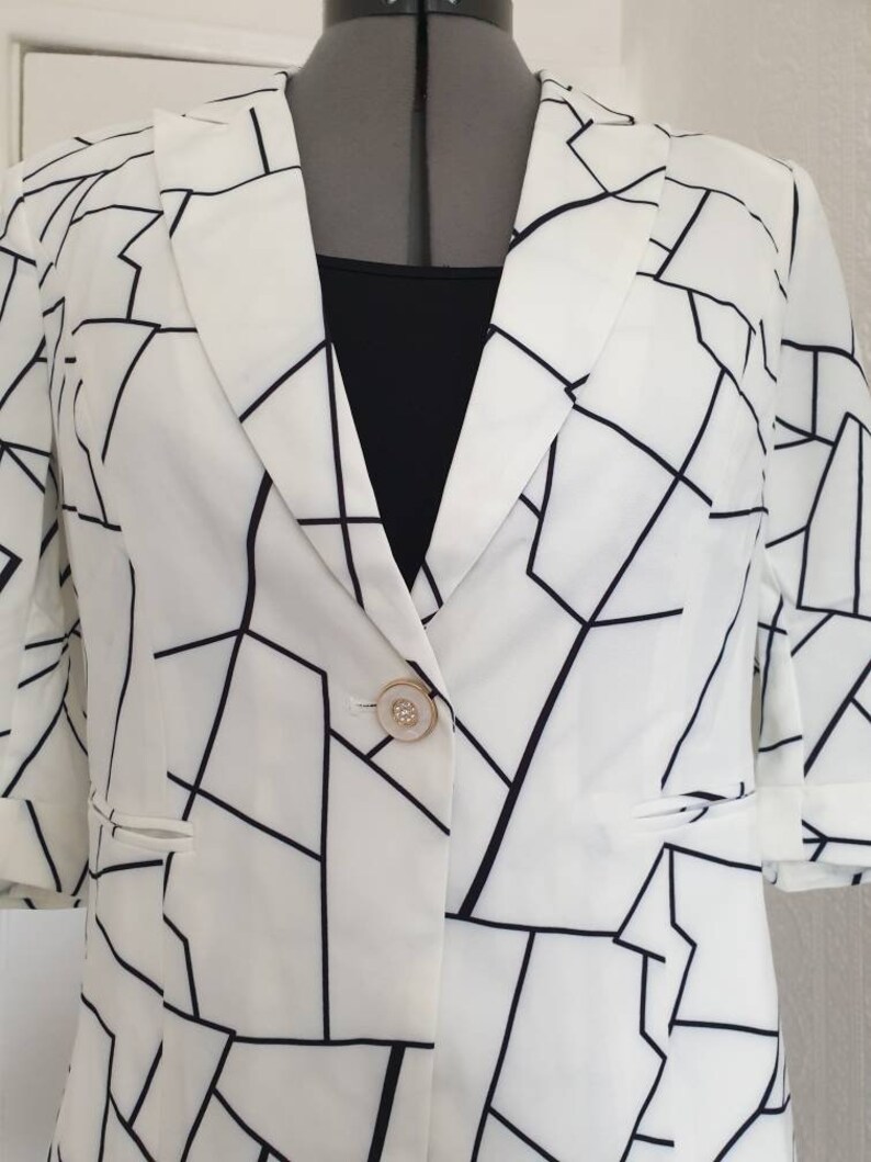 White Blazers for Women Geometric Print Blazers Midi Sleeves - Etsy