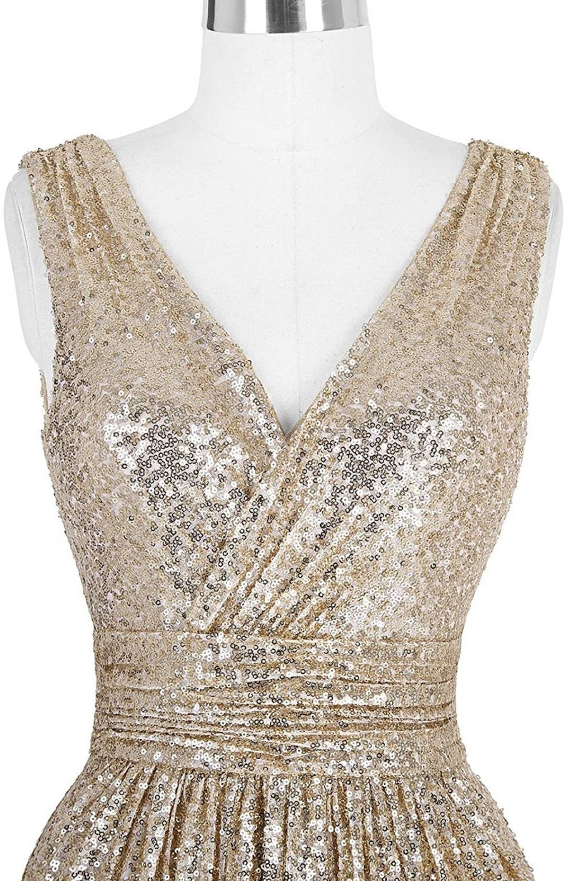 Gold Sequin Dress Sequin Dress Gold V-neck Party Dress Maxi - Etsy